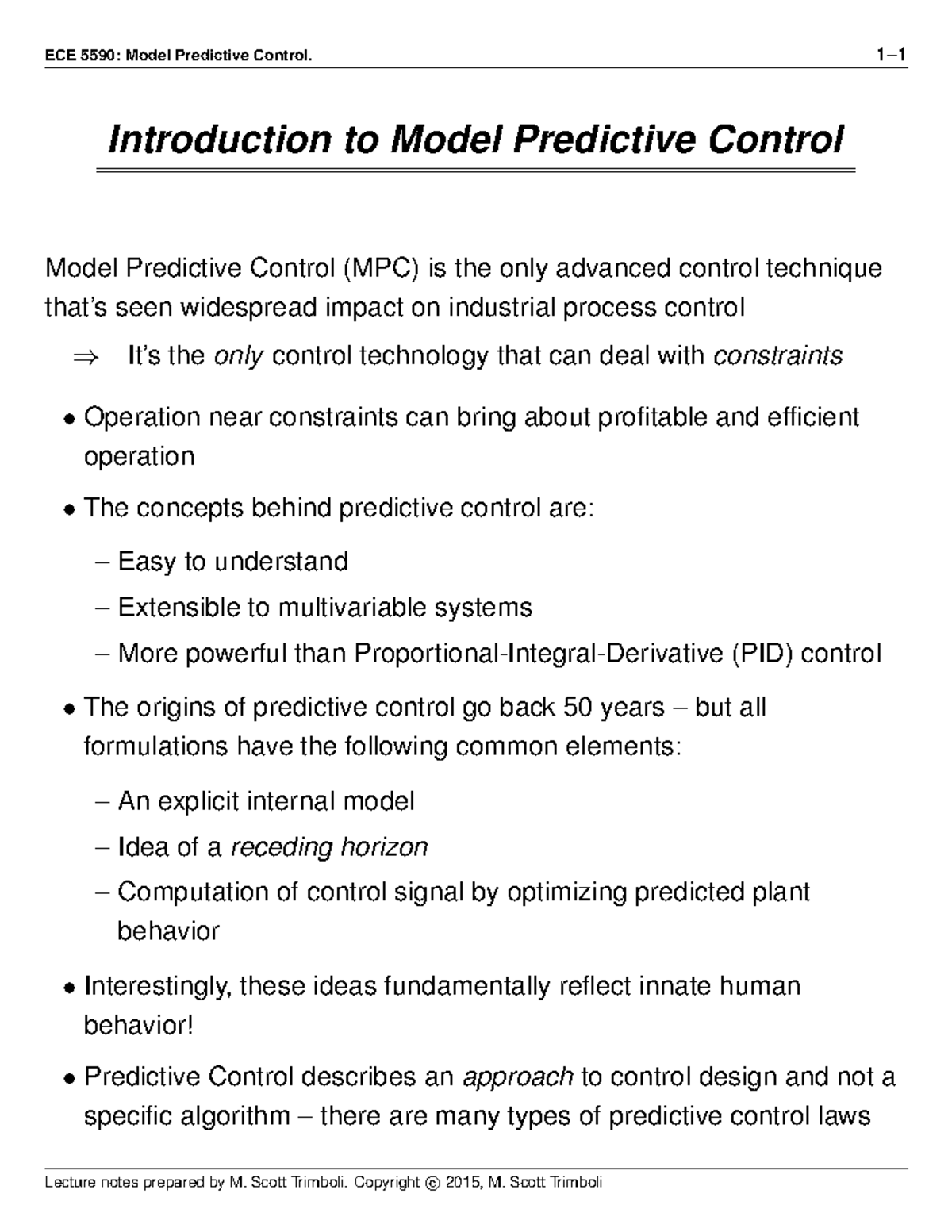 ECE 5590: Introduction to Model Predictive Control Overview & Concepts ...