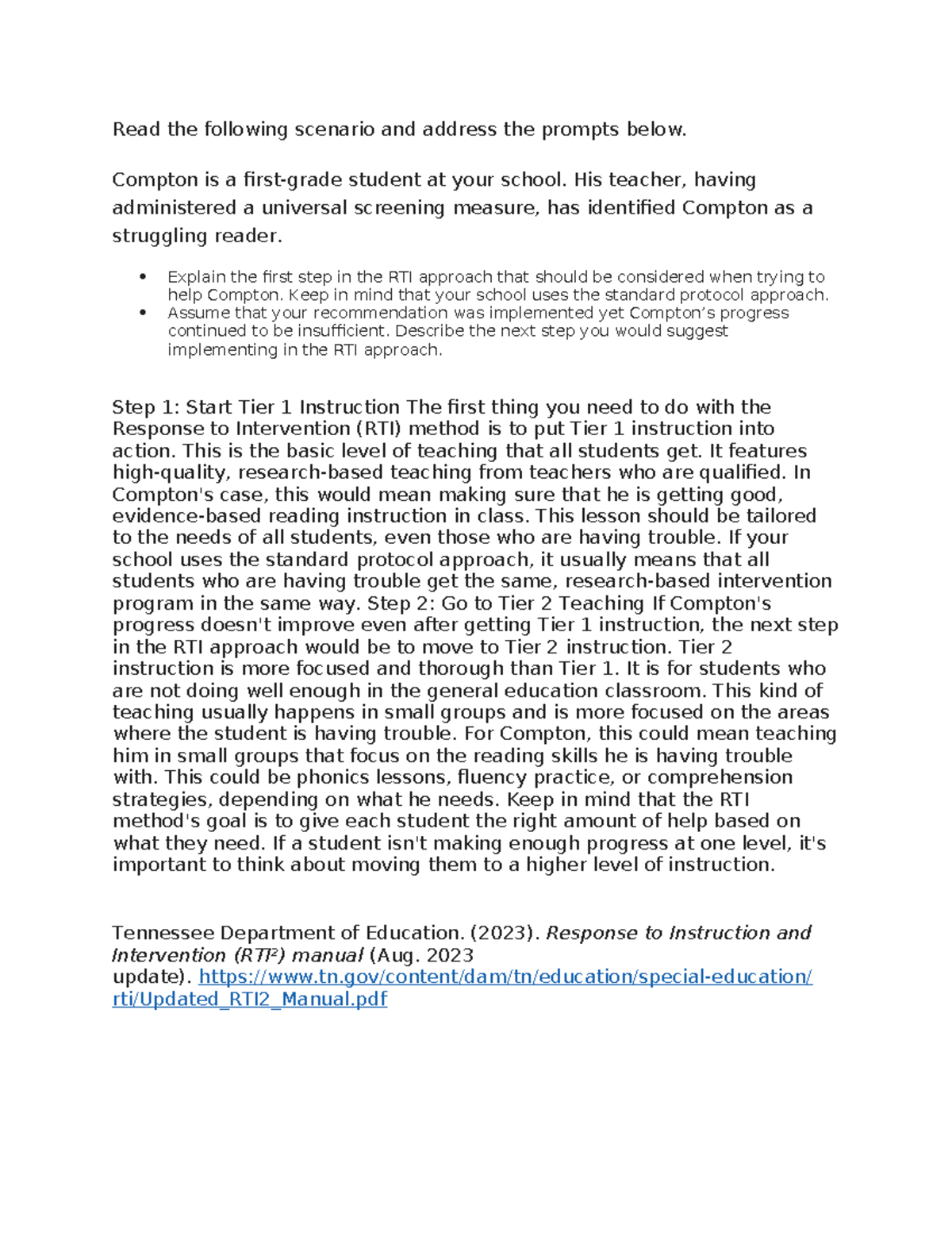 RTI Approach Steps for Struggling Readers: Topic 2 DQ 2 SPD 485 - Studocu
