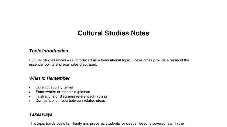 Cultural Studies Notes - Cultural Studies Notes Topic Introduction ...