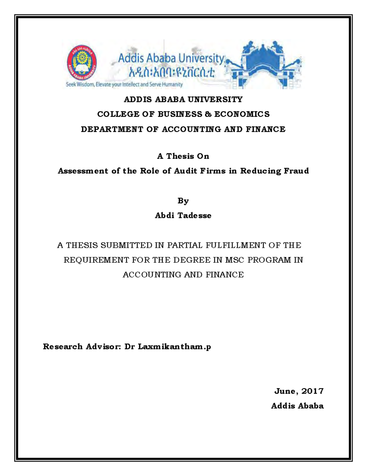 Thesis on Audit Firms' Role in Fraud Reduction - Abdi Tadesse, MSc ...