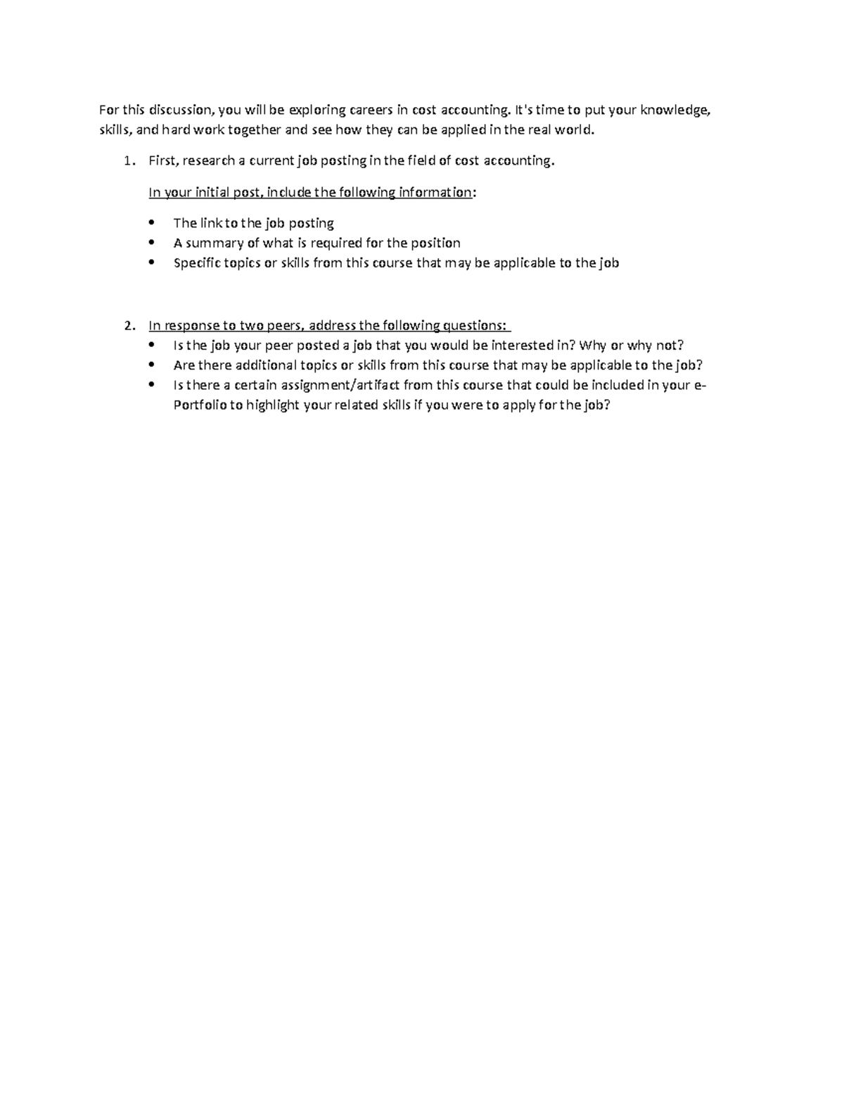 Exploring Careers in Cost Accounting - Course 8-1 Discussion - Studocu