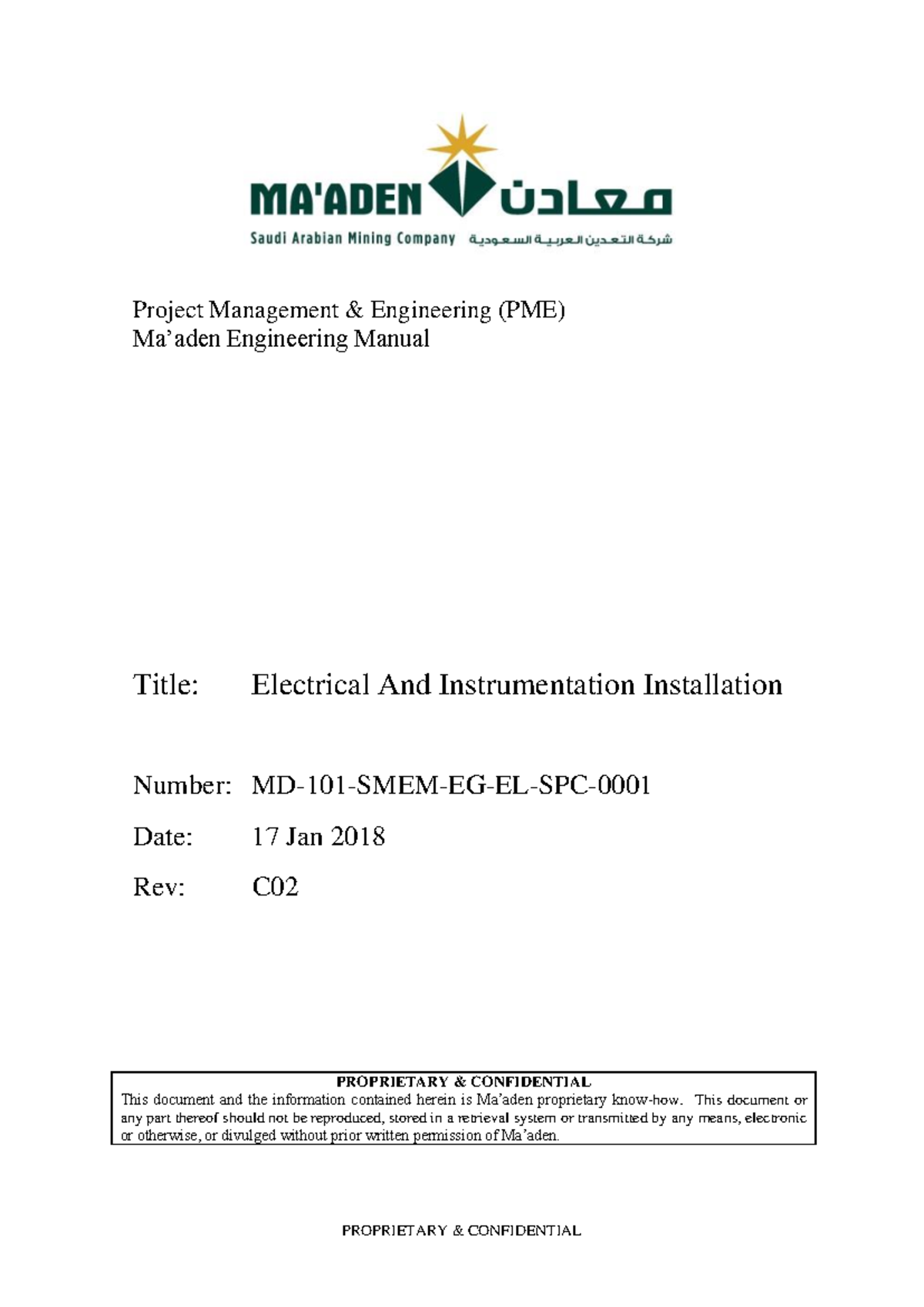 MD-101-SMEM-EG-EL-SPC-0001 C02 - Electrical & Instrumentation ...