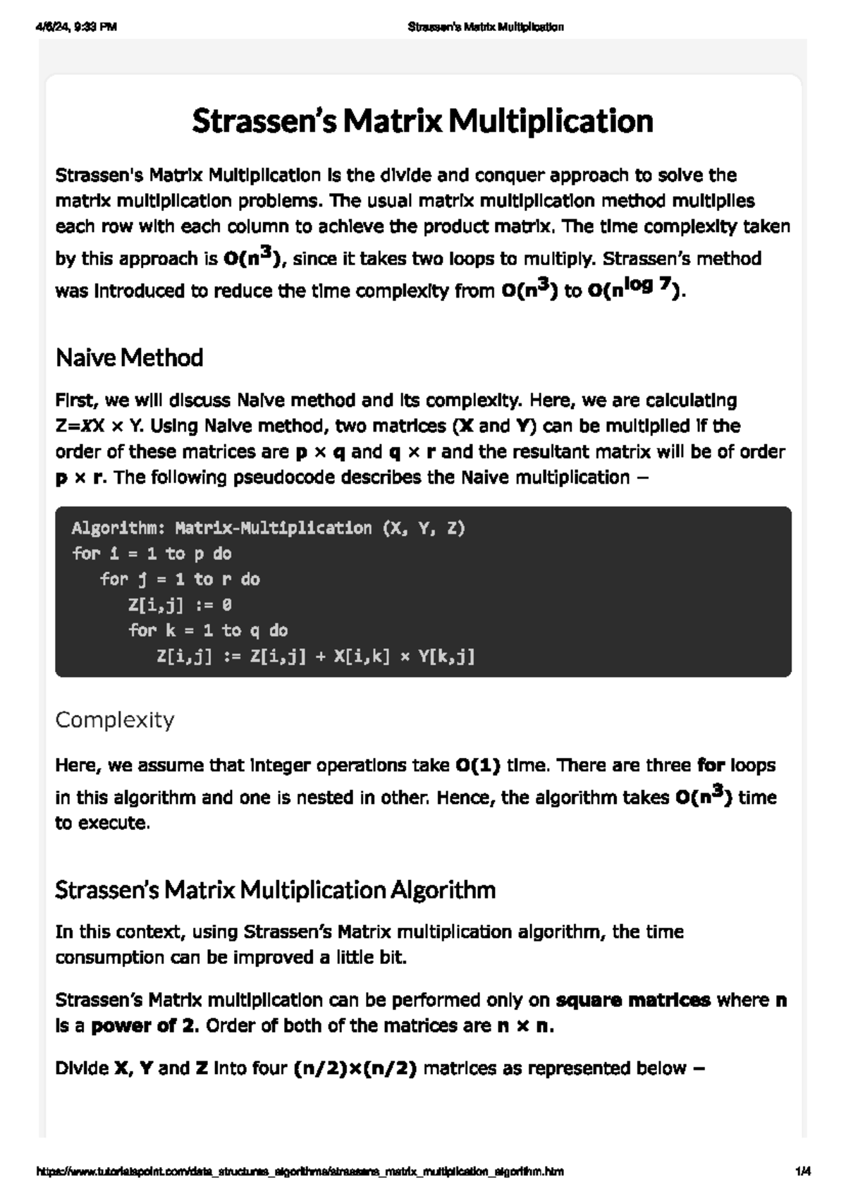Strassen Matrix Multiplication: Optimizing Complexity from O(n³) to O(n ...