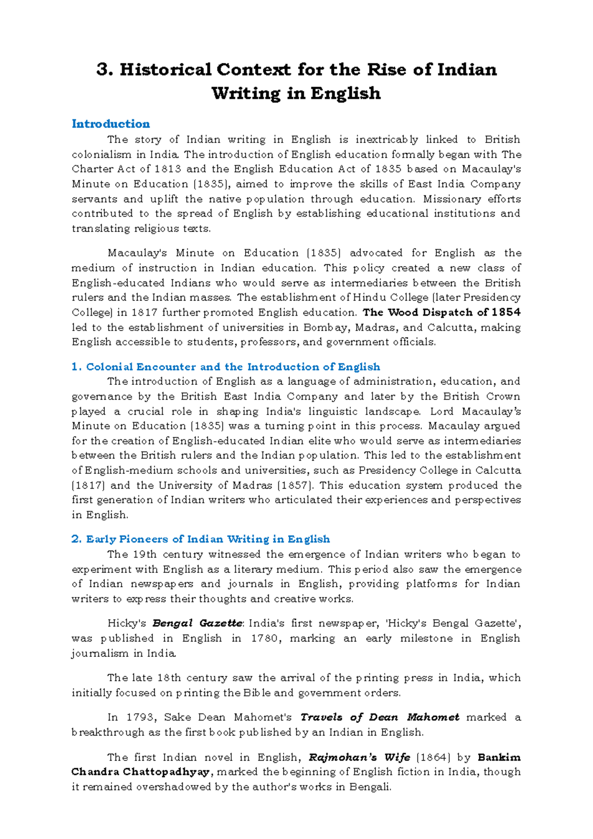 3. Historical Context of the Emergence of Indian English Writing - Studocu