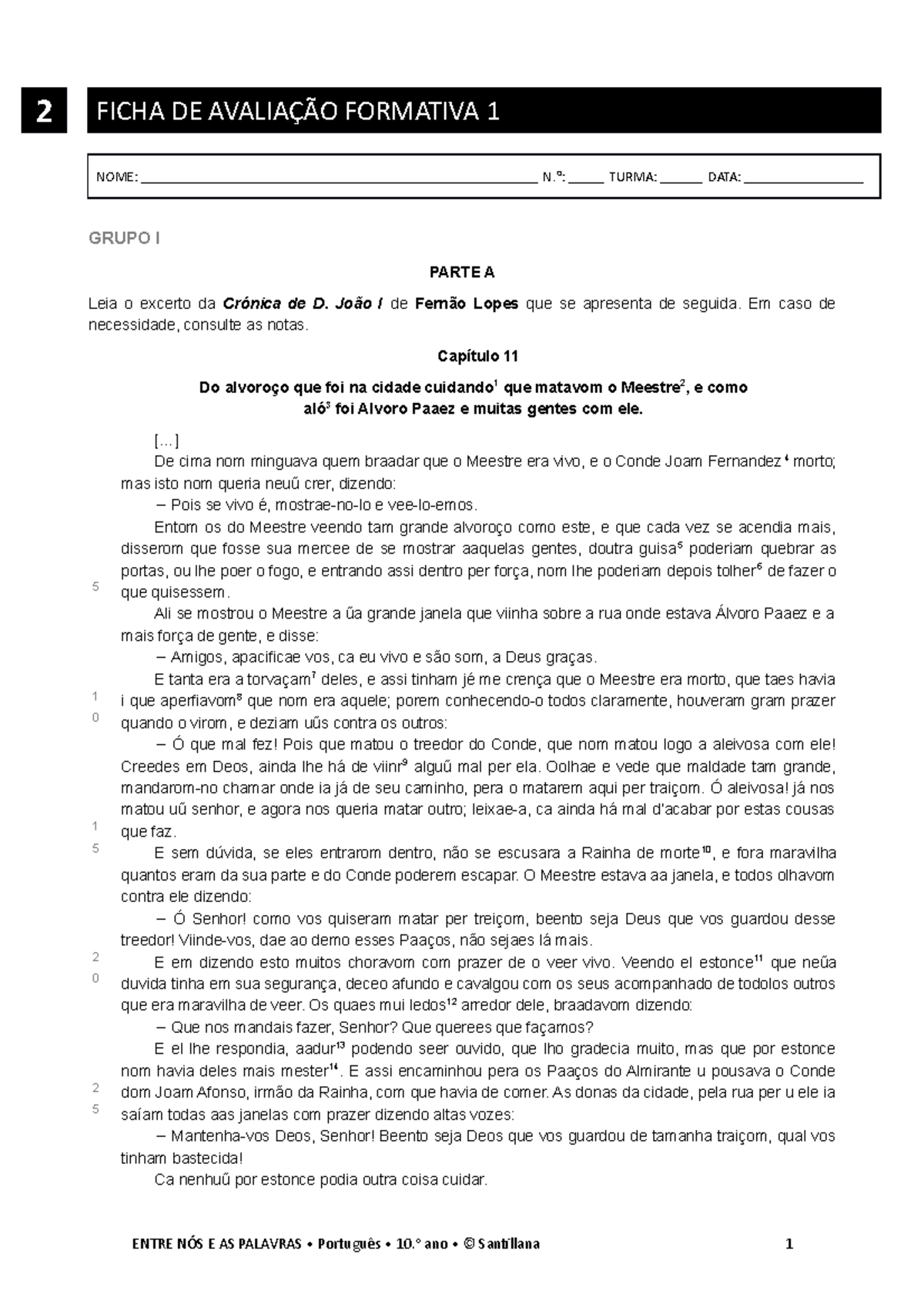 Exercícios sobre a Crónica de D. João I - Análise e Interpretação - Studocu