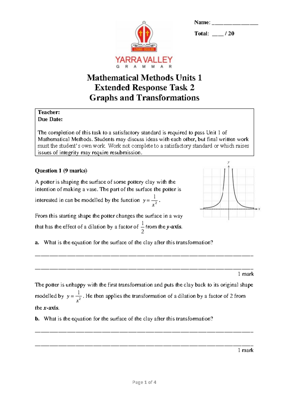 2025 11MM Extended Response Task 2: Graphs & Transformations - Studocu