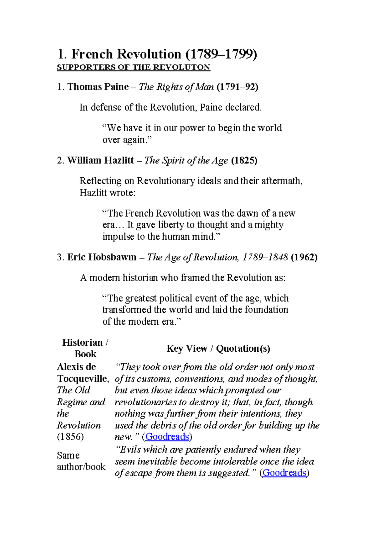 French Revolution & American Revolution: Key Supporters & Critics - Studocu