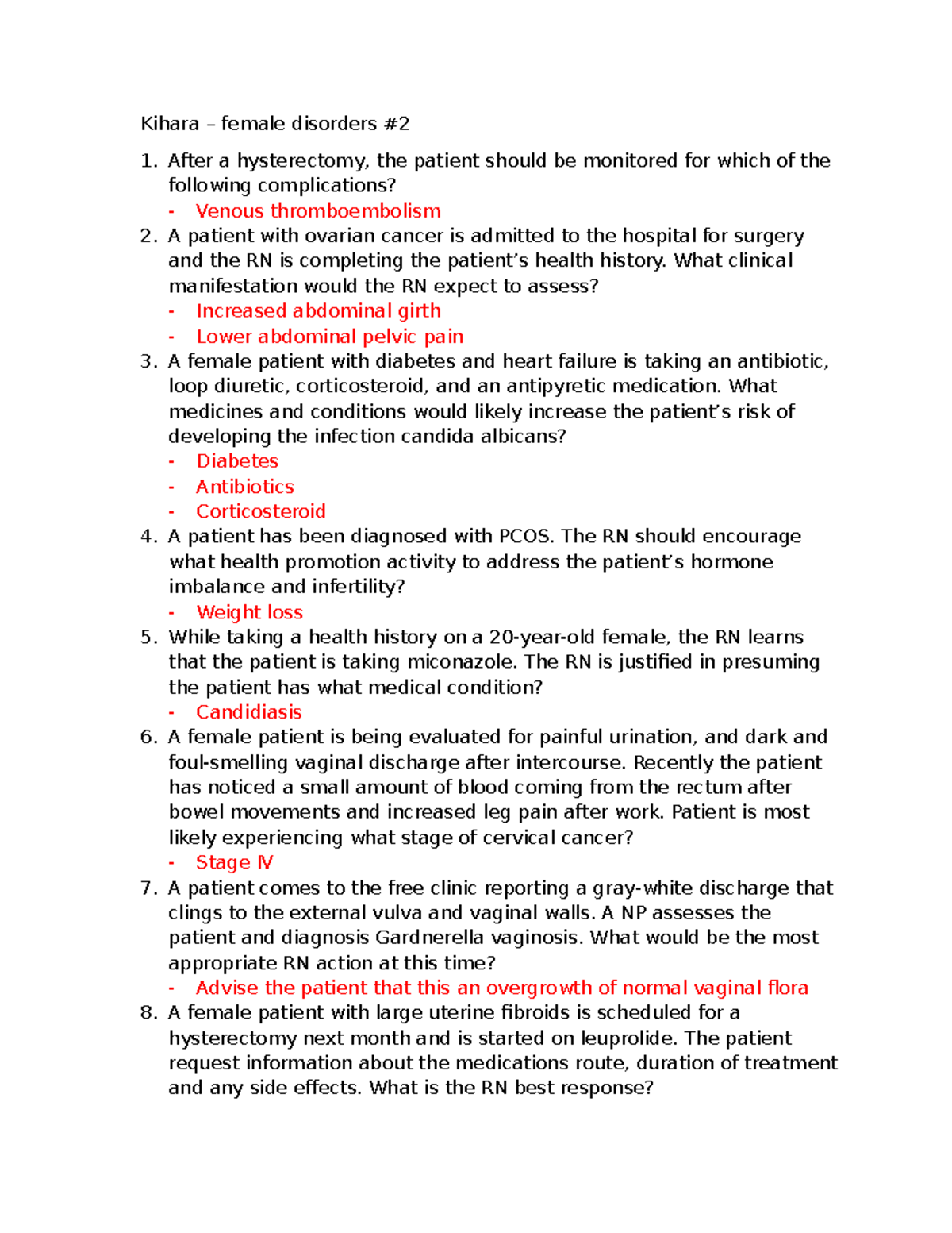 Female disorders 2 - Flashcards - Kihara – female disorders # After a ...