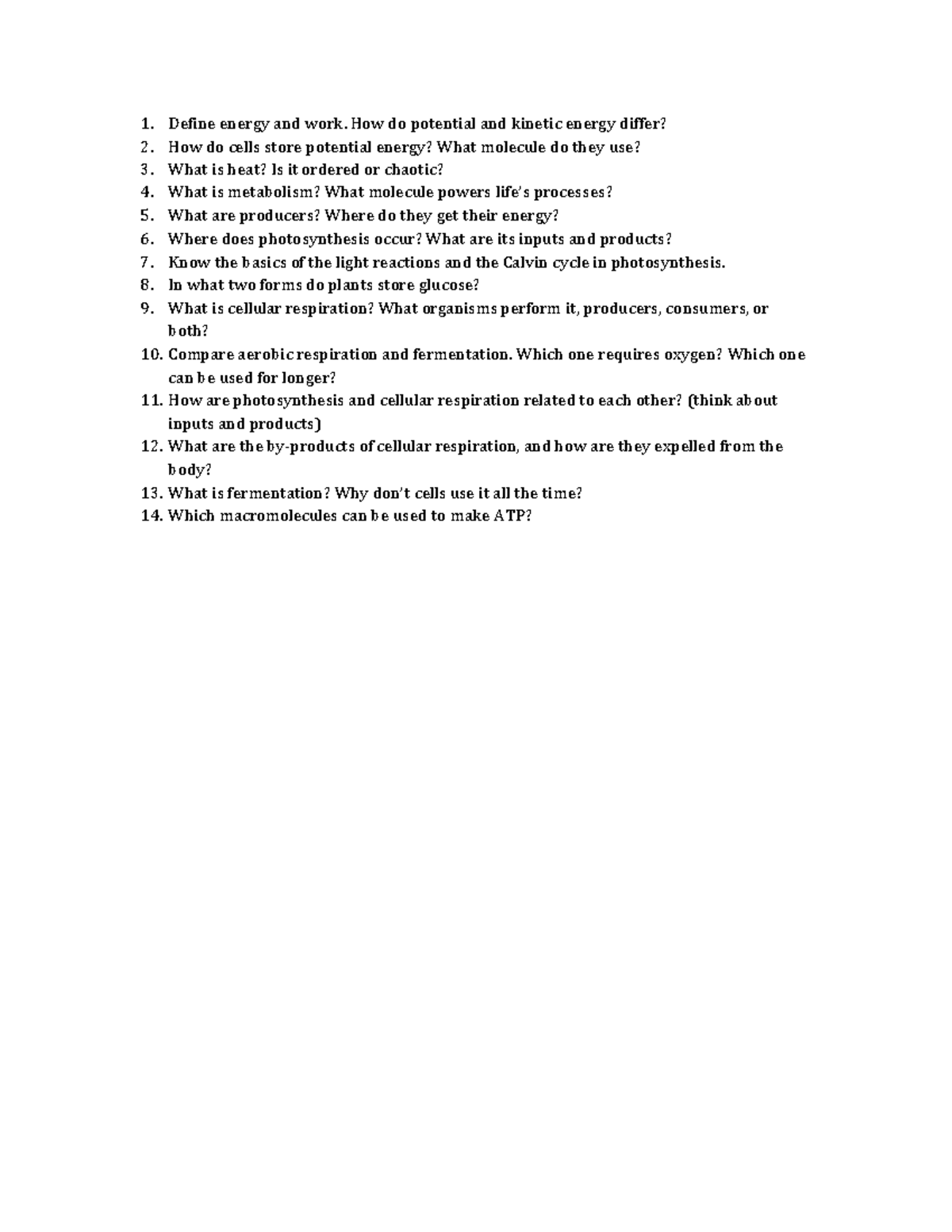 Biology 101: Energy, Photosynthesis & Cellular Respiration Notes - Studocu