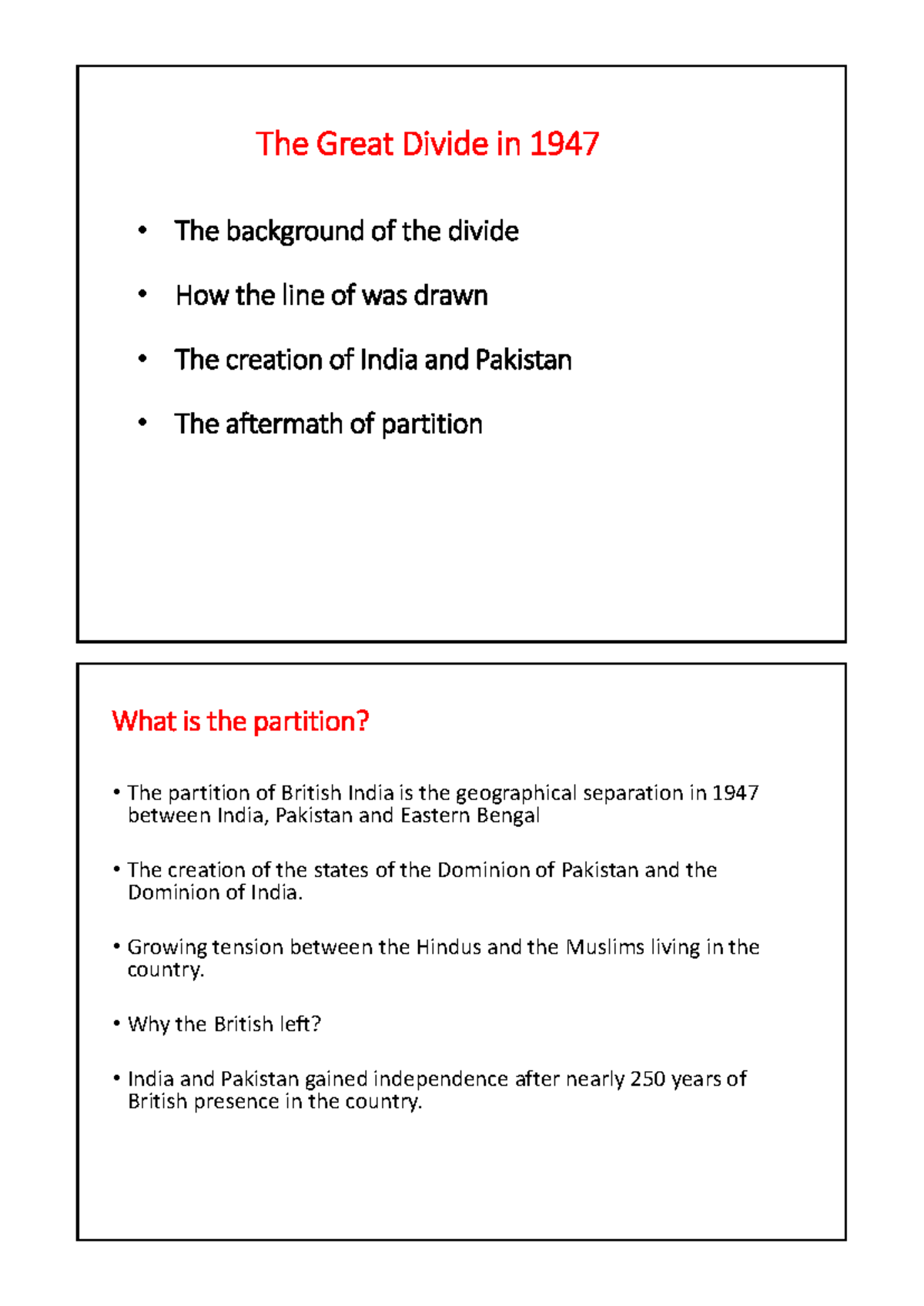 Topic 12: The Great Divide of 1947 - Partition of India and Pakistan ...