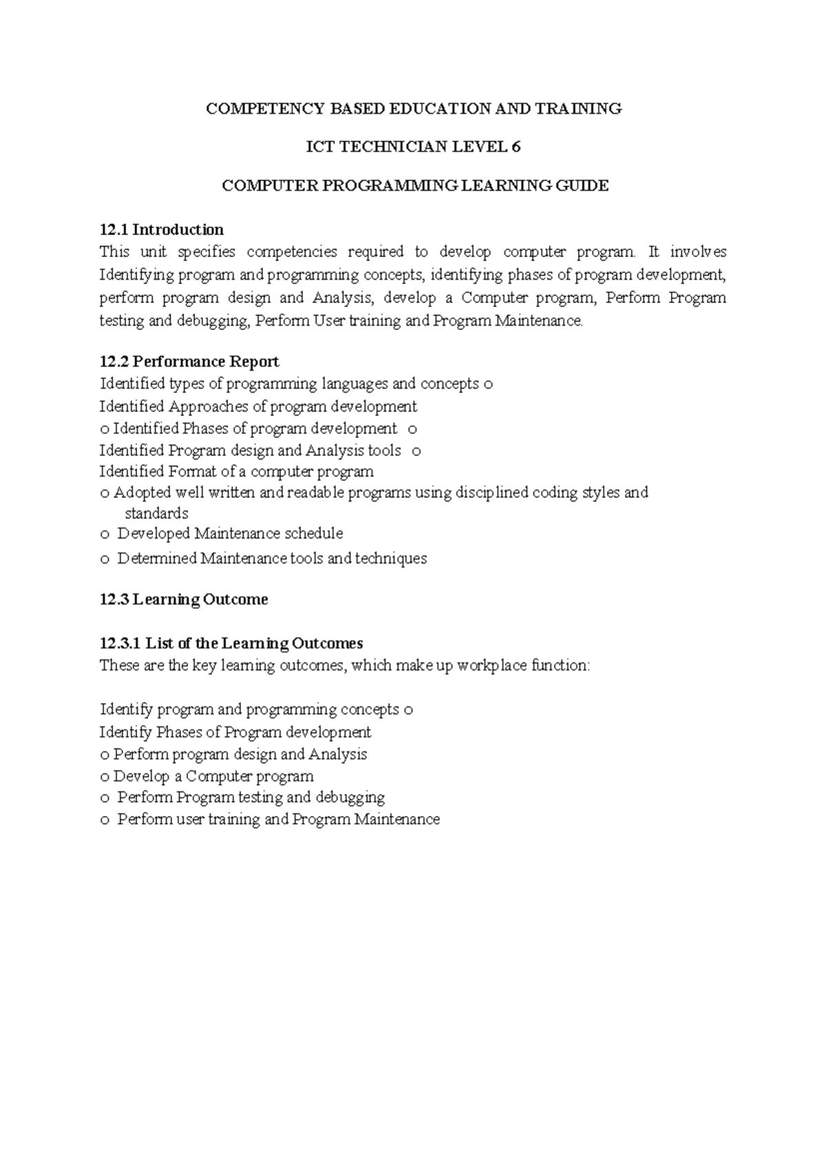 Programming level 6 learning guide - COMPETENCY BASED EDUCATION AND ...