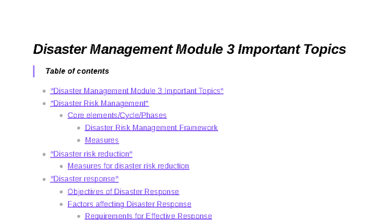 Disaster Management Module 3: Key Topics and Frameworks - Studocu