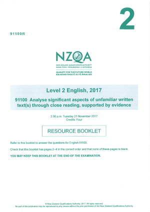 English Level 2 - 12 (NCEA 2) - National Certificate of Educational ...