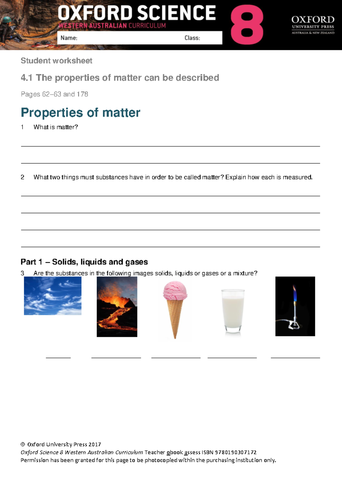 OSWA8 Worksheet 4.1: Properties of Matter Explained - Studocu