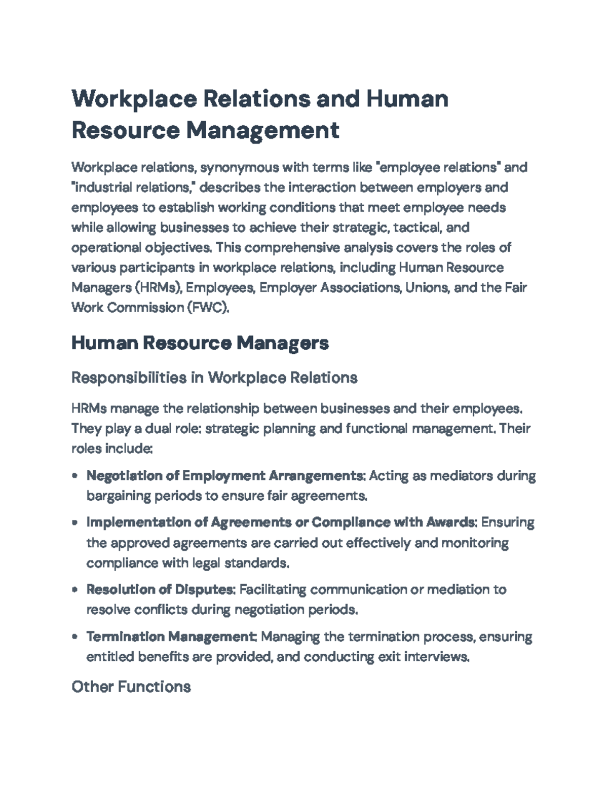 Workplace Relations and Human Resource Management Overview (HRM 101 ...