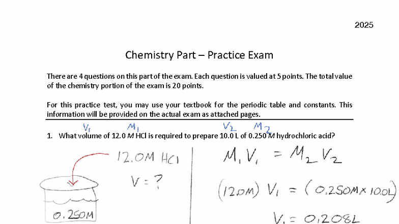 Chemistry 2025 Practice Exam: Key Concepts & Problem Solving - Studocu