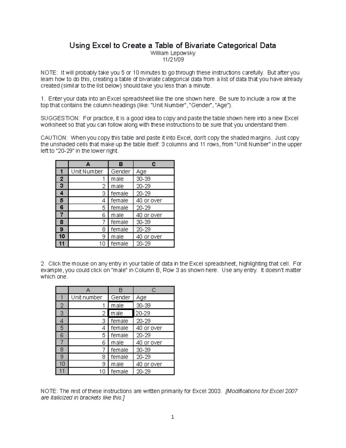 Excel Guide: Creating Bivariate Categorical Data Tables - Studocu