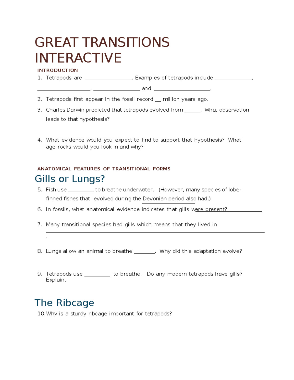 Great Transitions: Tetrapod Evolution Insights (Assignment 2) - Studocu