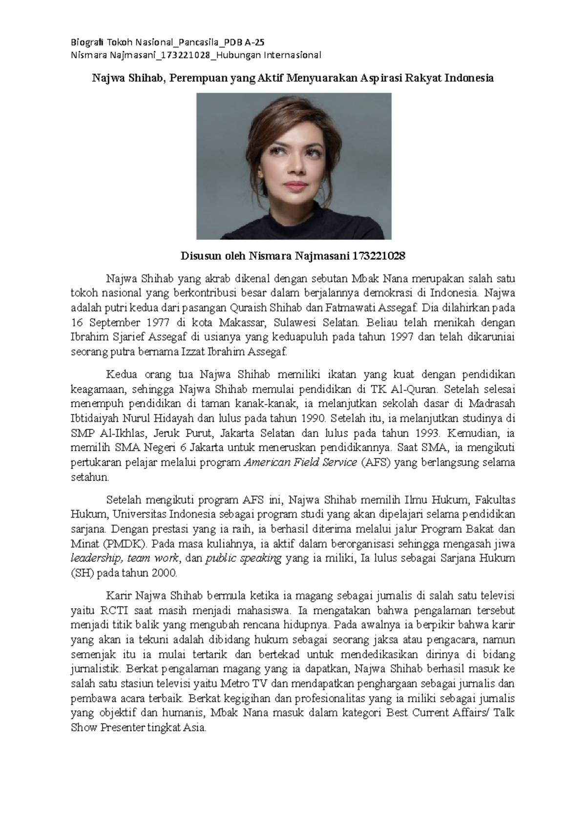 Biografi Tokoh Nasional Najwa Shihab - Biografi Tokoh Nasional_Pancasila_PDB A- Nismara - Studocu