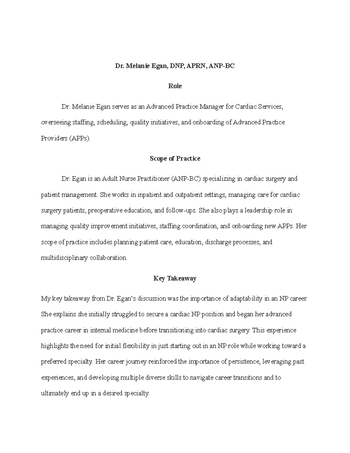 Role of apn paper - Dr. Melanie Egan, DNP, APRN, ANP-BC Role Dr ...
