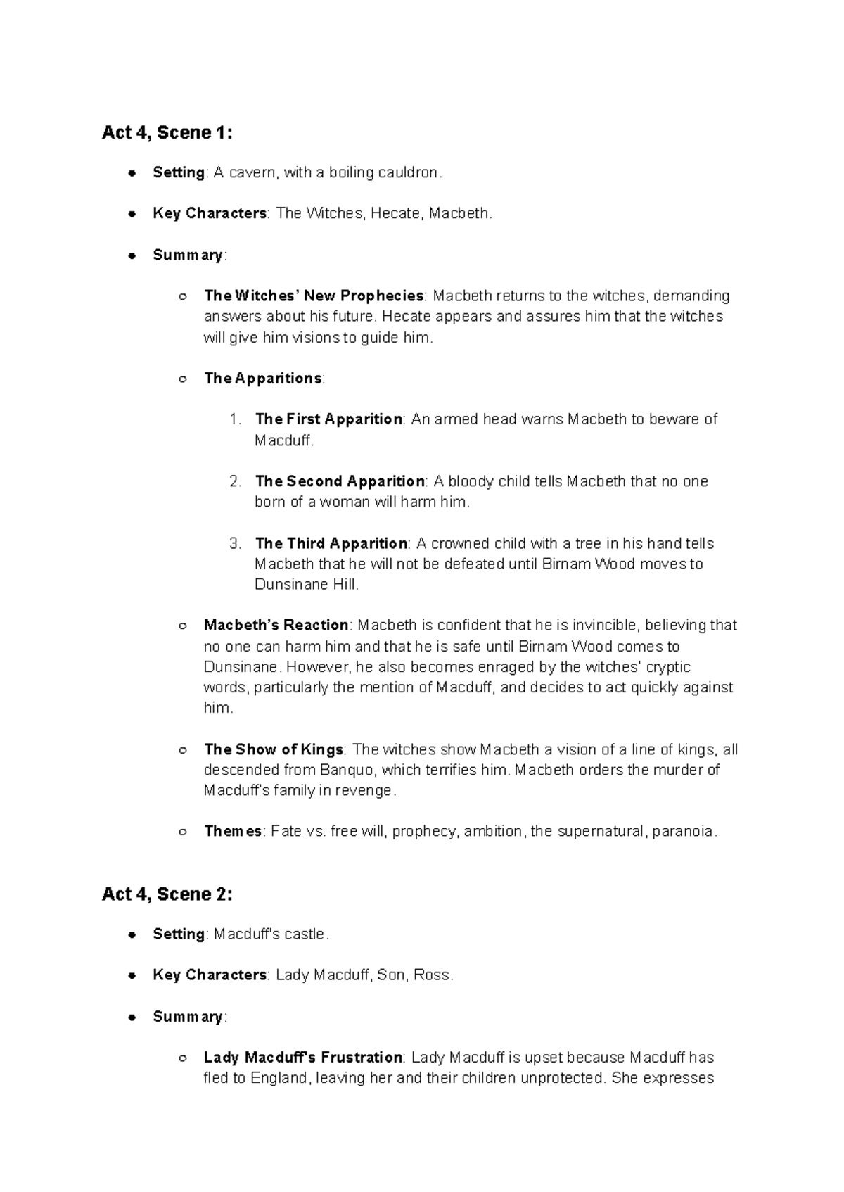 Act 4 - Macbeth (ENG 101) Class Notes on Key Scenes and Themes - Studocu