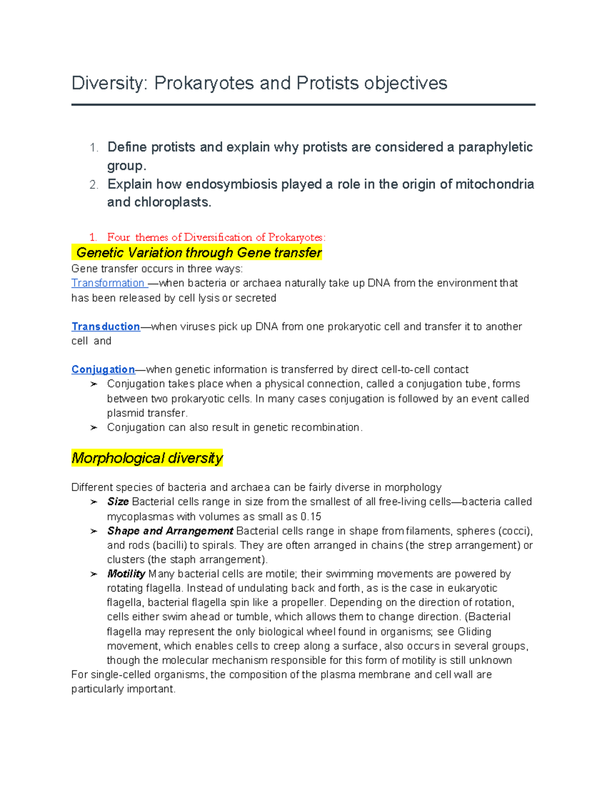 Biology Notes: Prokaryotes & Protists Overview and Key Concepts - Studocu