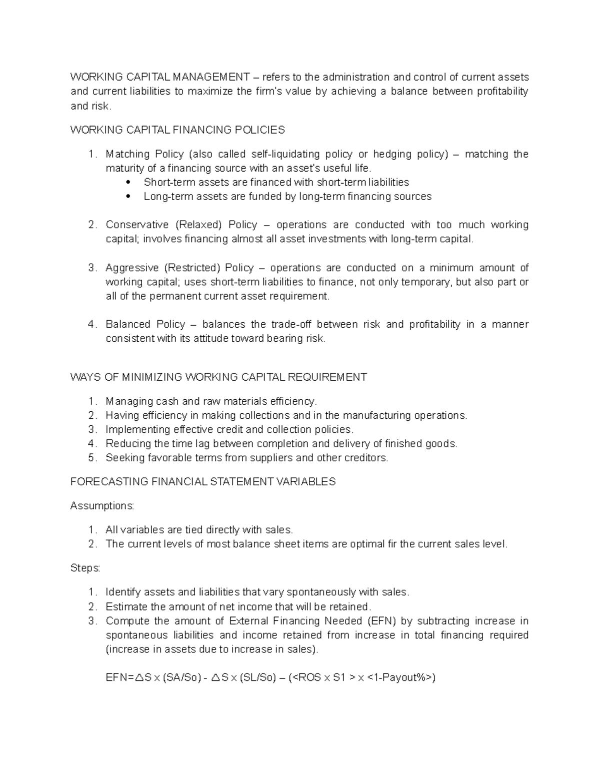 Working Capital Management Lecture Notes Summary - Studocu