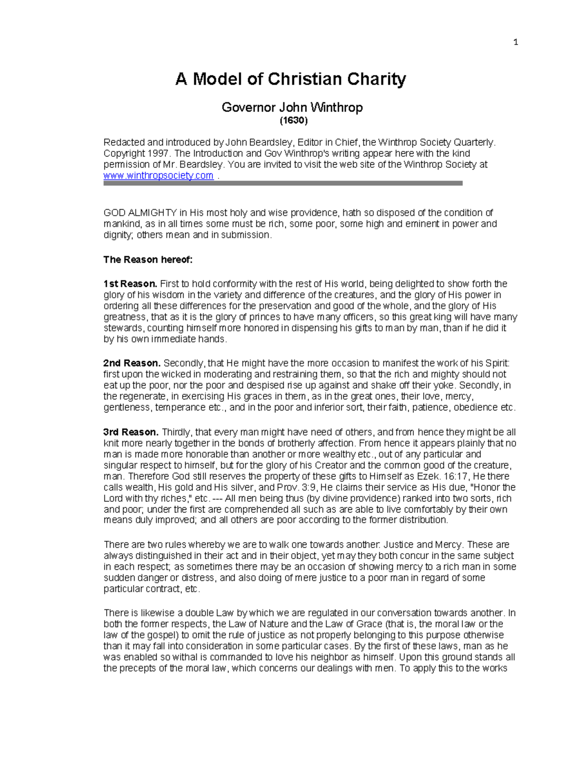 Winthrop - Model of Christian Charity - A Model of Christian Charity ...