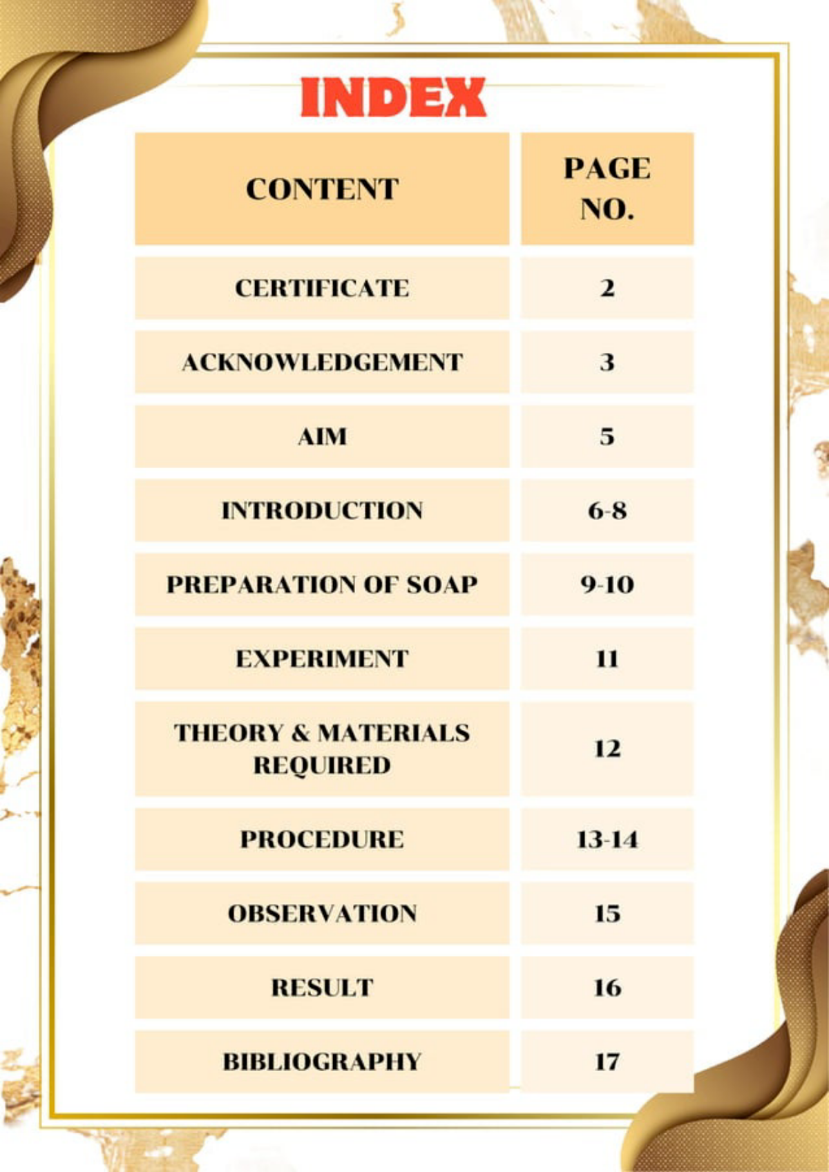 Chemistry project - INDEX PAGE CONTENT NO. CERTIFICATE 2 ...