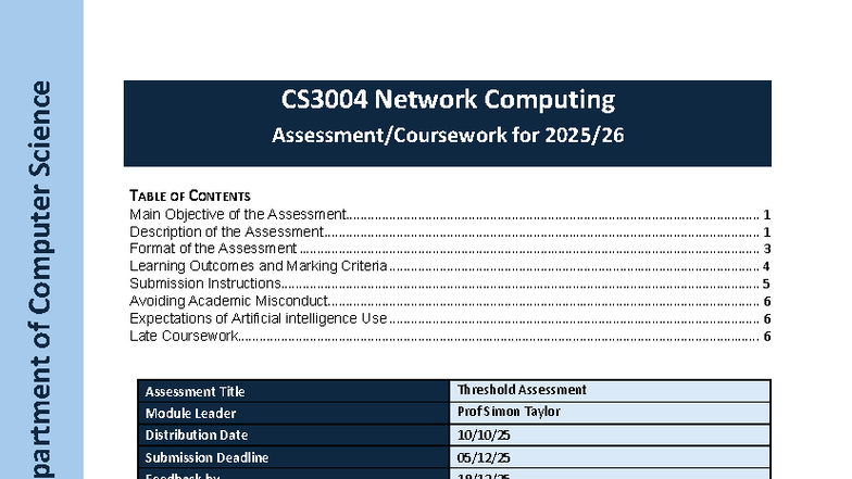 CS3004 Threshold Assessment: Network Computing Application Report - Studocu