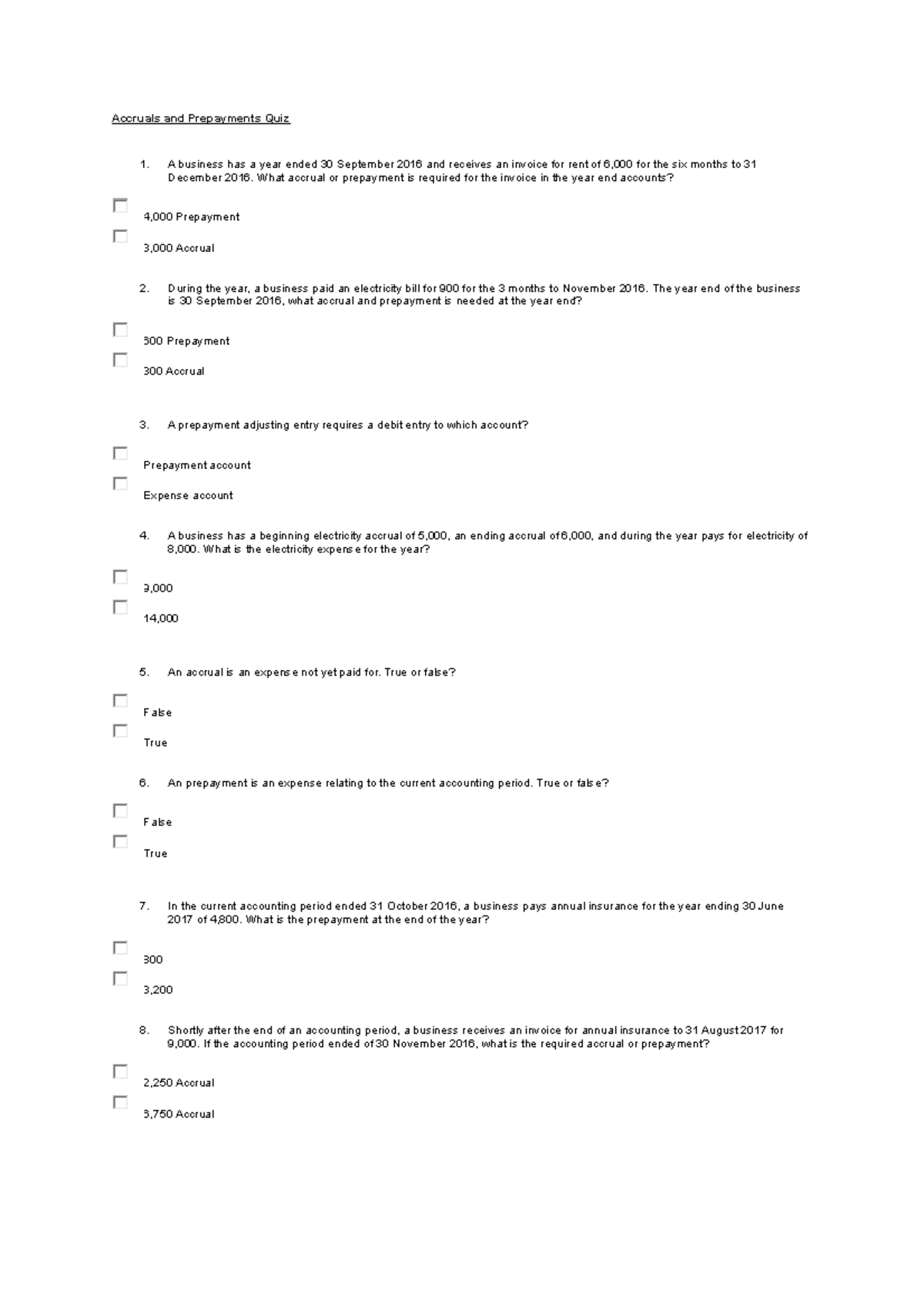 Accruals & Prepayments Quiz for Accounting Course (ACC 101) - Studocu