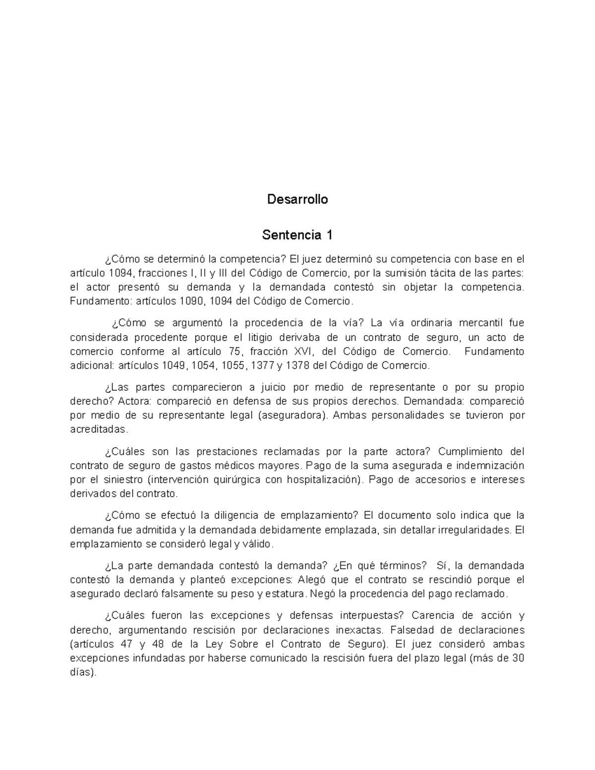 Sentencia 1 y 2: Análisis de Competencia y Procedencia en Código de ...