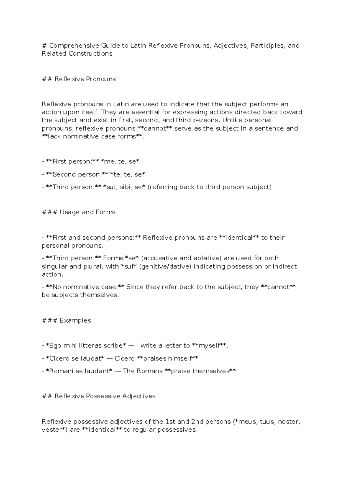 Latin 1B: Comprehensive Summary of Reflexive Pronouns & Related ...