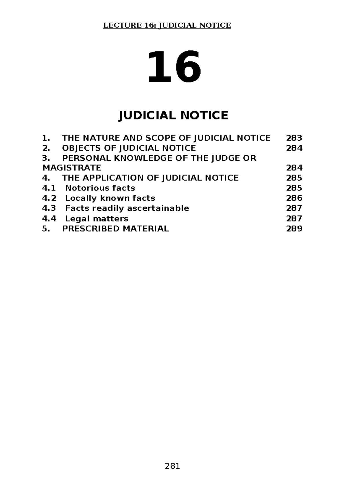 Evidence - Lecture 16: Understanding Judicial Notice and Its ...