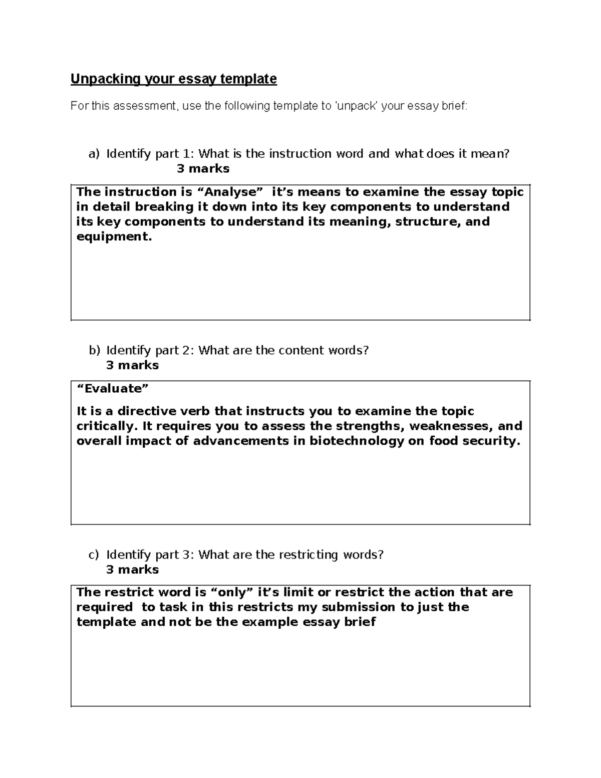 Unpacking essay template (8) - Unpacking your essay template For this ...