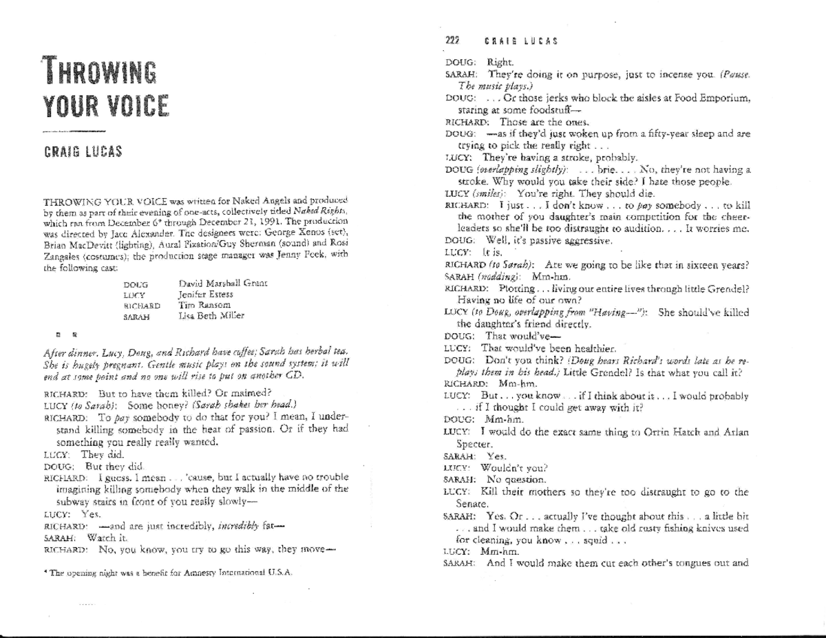 **Throwing Your Voice: Play Script Analysis & Insights** - Studocu