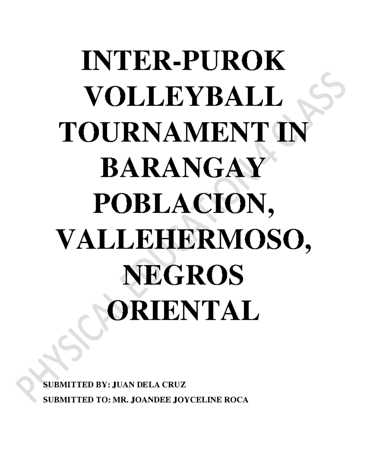 Inter-Purok Volleyball Tournament Proposal: Sample Submission - Studocu