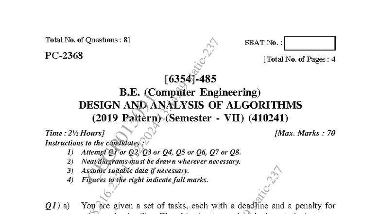 B.E. (Computer Engineering) Design & Analysis of Algorithms (410241 ...