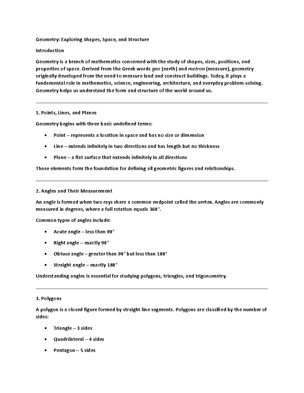 Geometry: Exploring Shapes, Space, and Structure - Introductory Notes ...