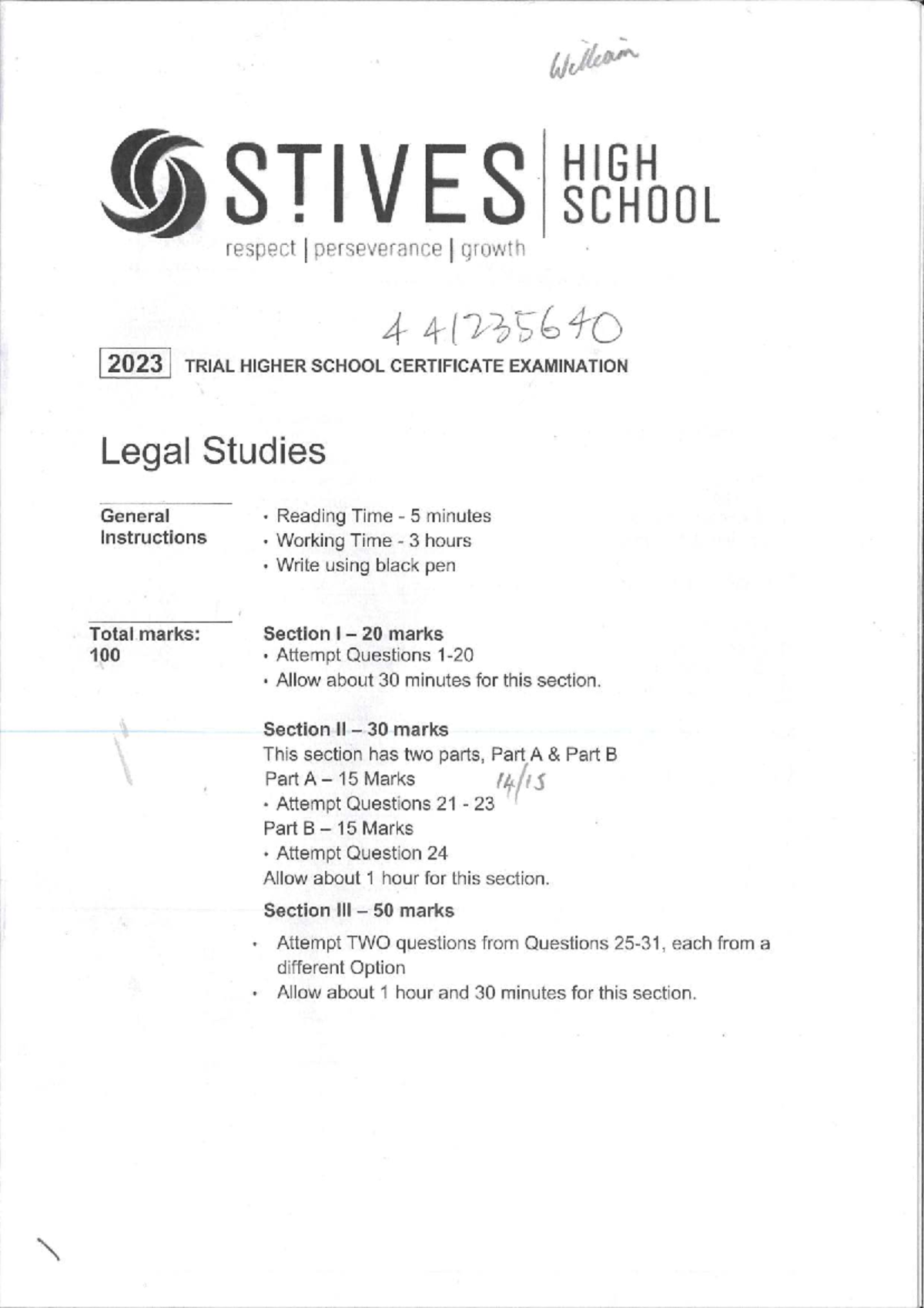 St Ives HSC Legal Studies Trial Exam Sample 2023 - Studocu