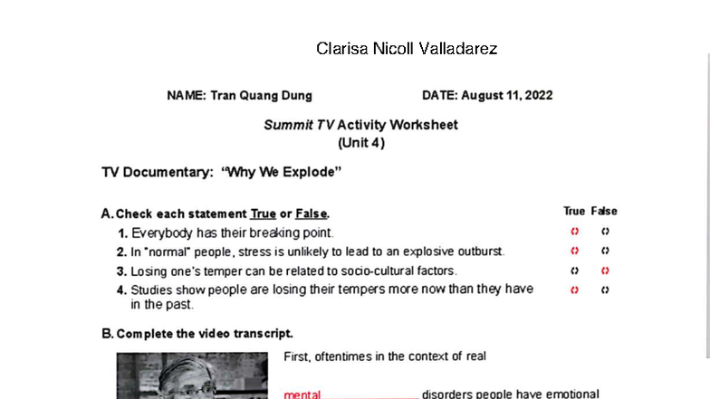 Summit 2, Unit 4 TV Documentary Activity Worksheet Summary - Studocu