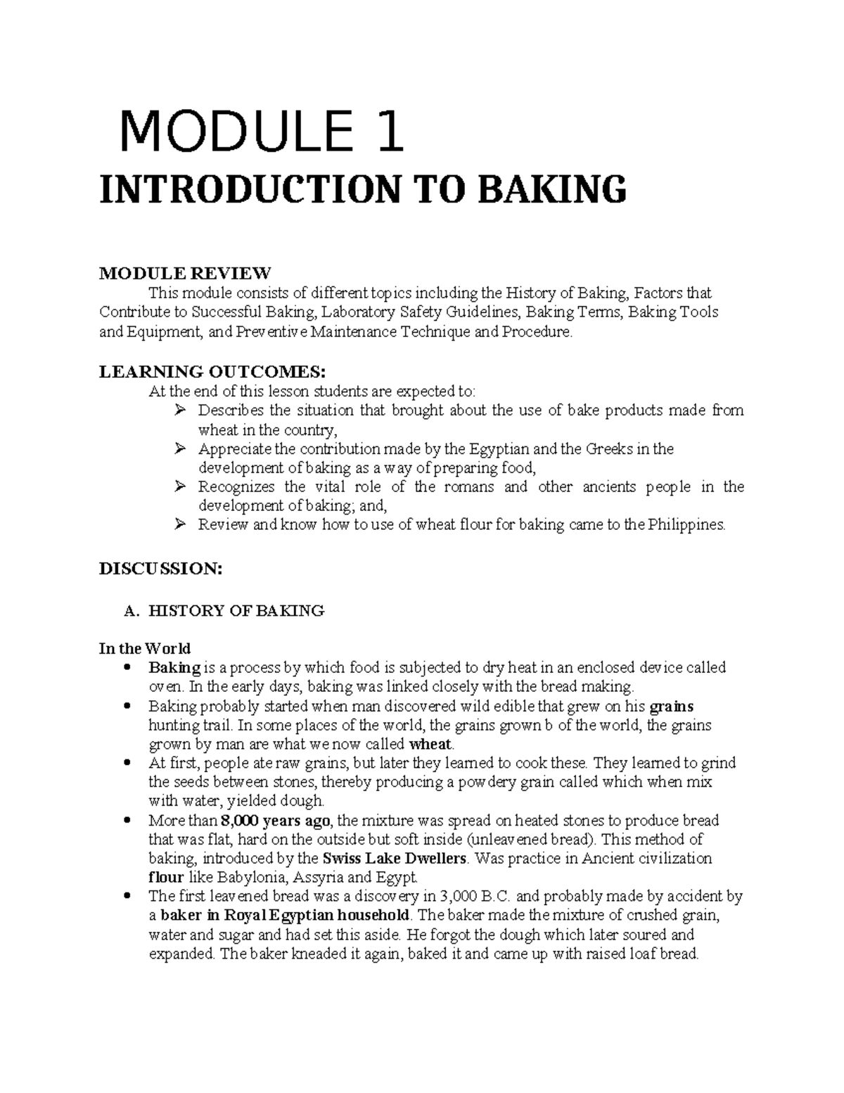 Basic Baking Modules: An Introductory Lesson on Techniques and Safety ...