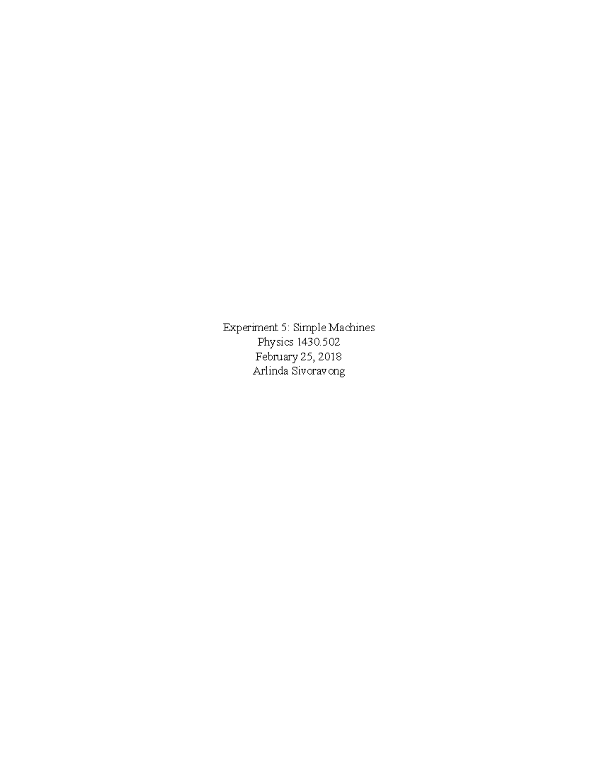 Physics 1430 - Lab Report on Simple Machines Experiment - Studocu