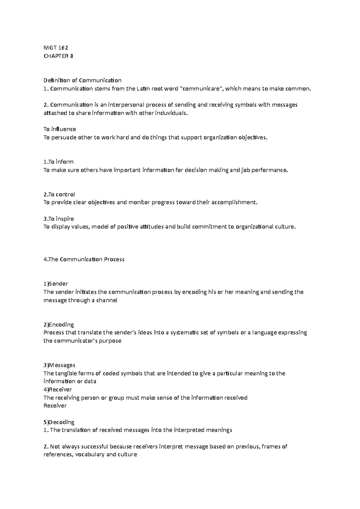 MGT 162 Chapter 8 - ....... - MGT 162 CHAPTER 8 Definition of ...