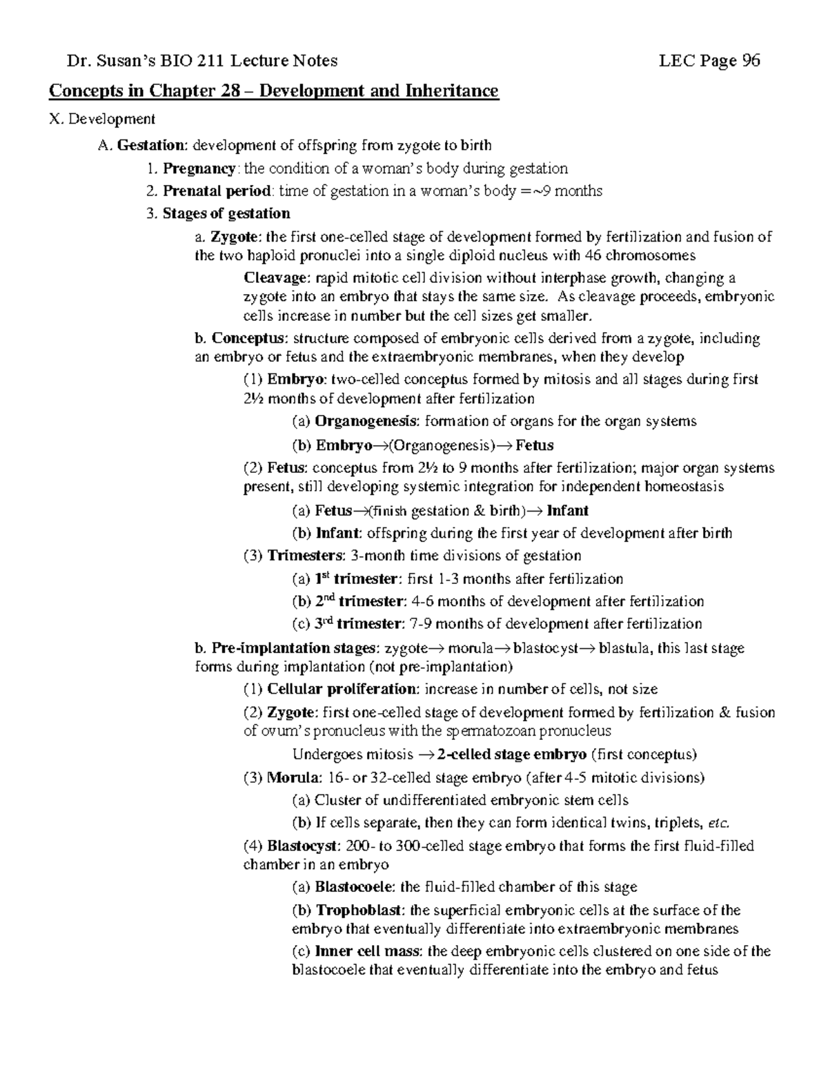 2022fa BIO 211 LEC Notes - Chapter 28: Development & Inheritance - Studocu