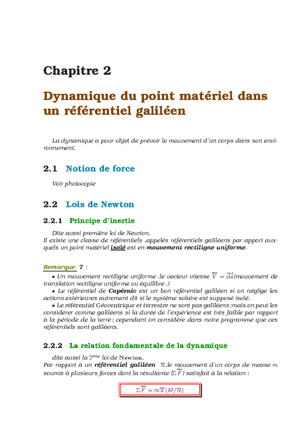 Dynamique du point matériel dans un référentiel galiléen - Chapitre 2 Dynamique du point ...