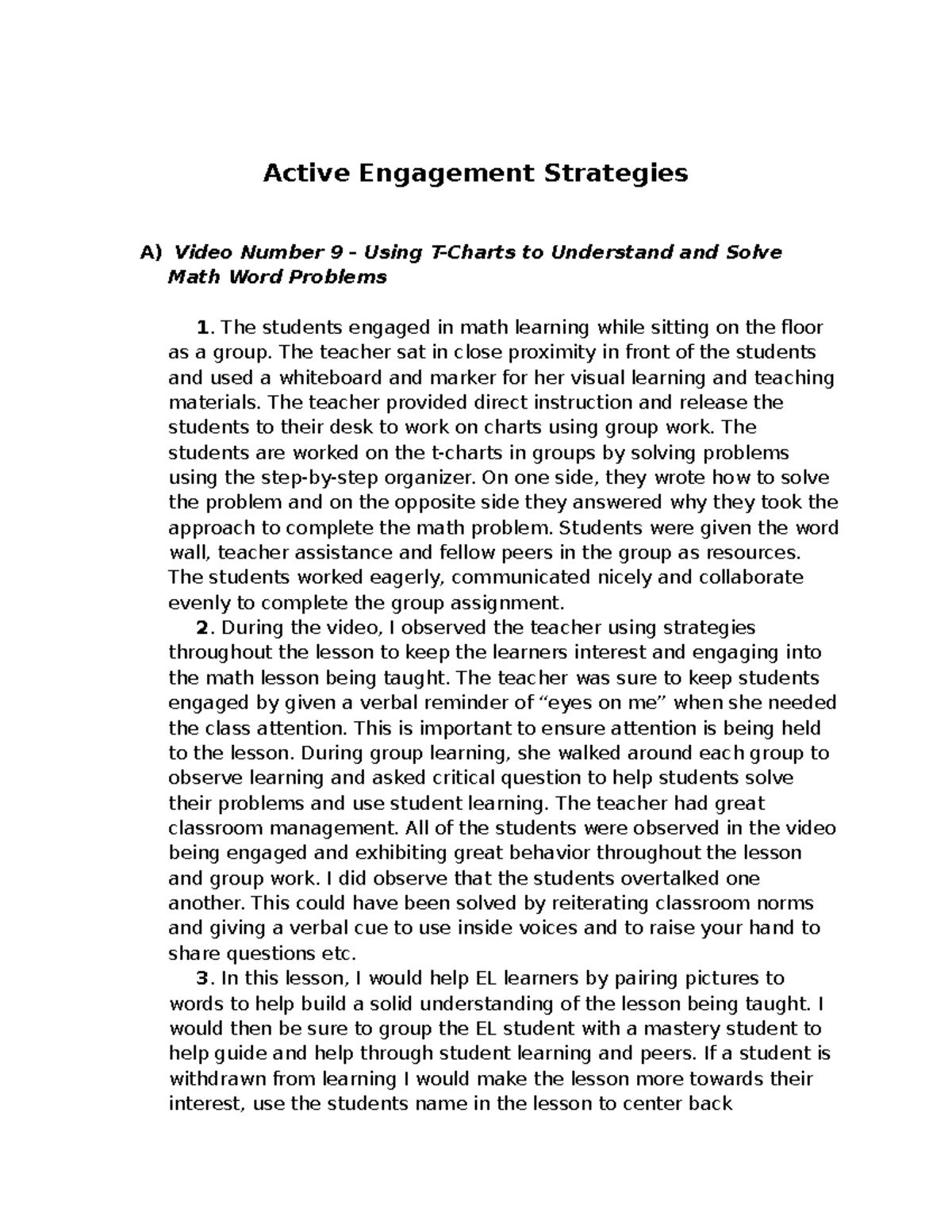 Task 2 DKM3 - passed - Active Engagement Strategies A) Video Number 9 ...