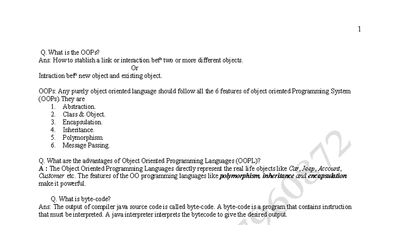 OOP Concepts and Java Programming Overview (CS101) - Studocu