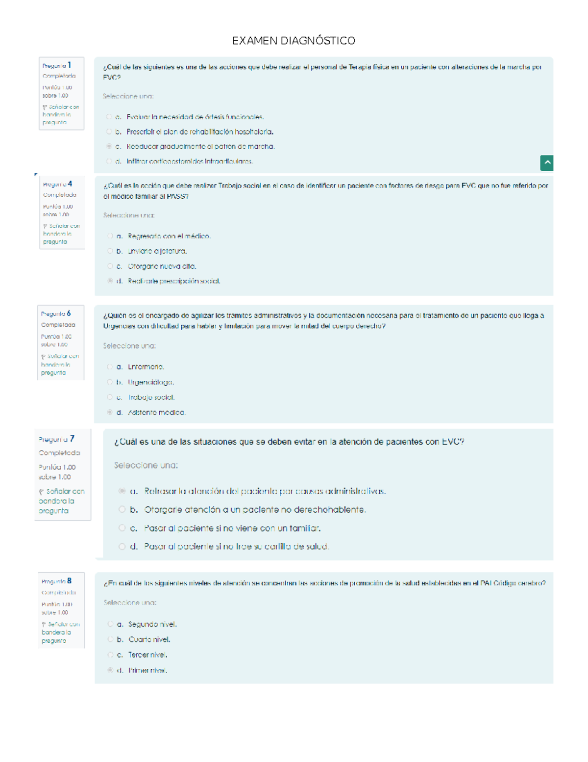 PAI Código Cerebro 2024: Examen Diagnóstico de EVC - Studocu